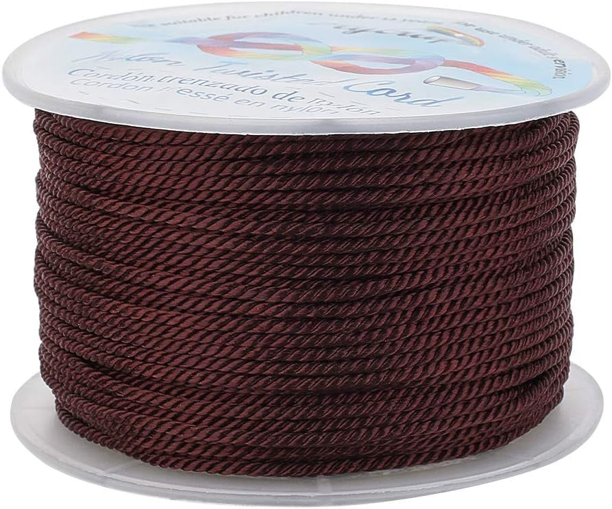 55 Yards 2mm Twisted Satin Nylon Cord 3-Ply Coconut Brown Twisted Cord ...