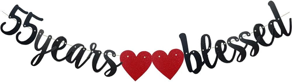 55 Years Blessed Banner,, Black Paper Glitter Party Decorations For ...