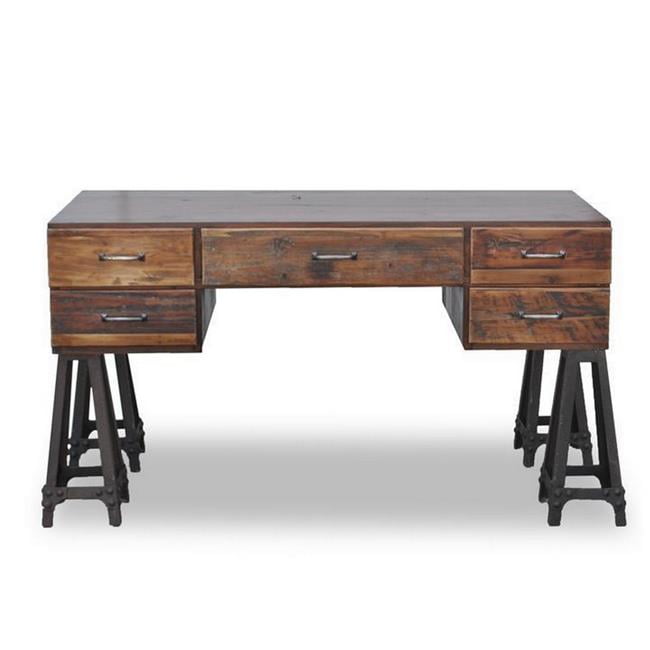 55 in. 5 Drawer Revolution Desk with Eiffel Tower Shape, Black & Brown ...