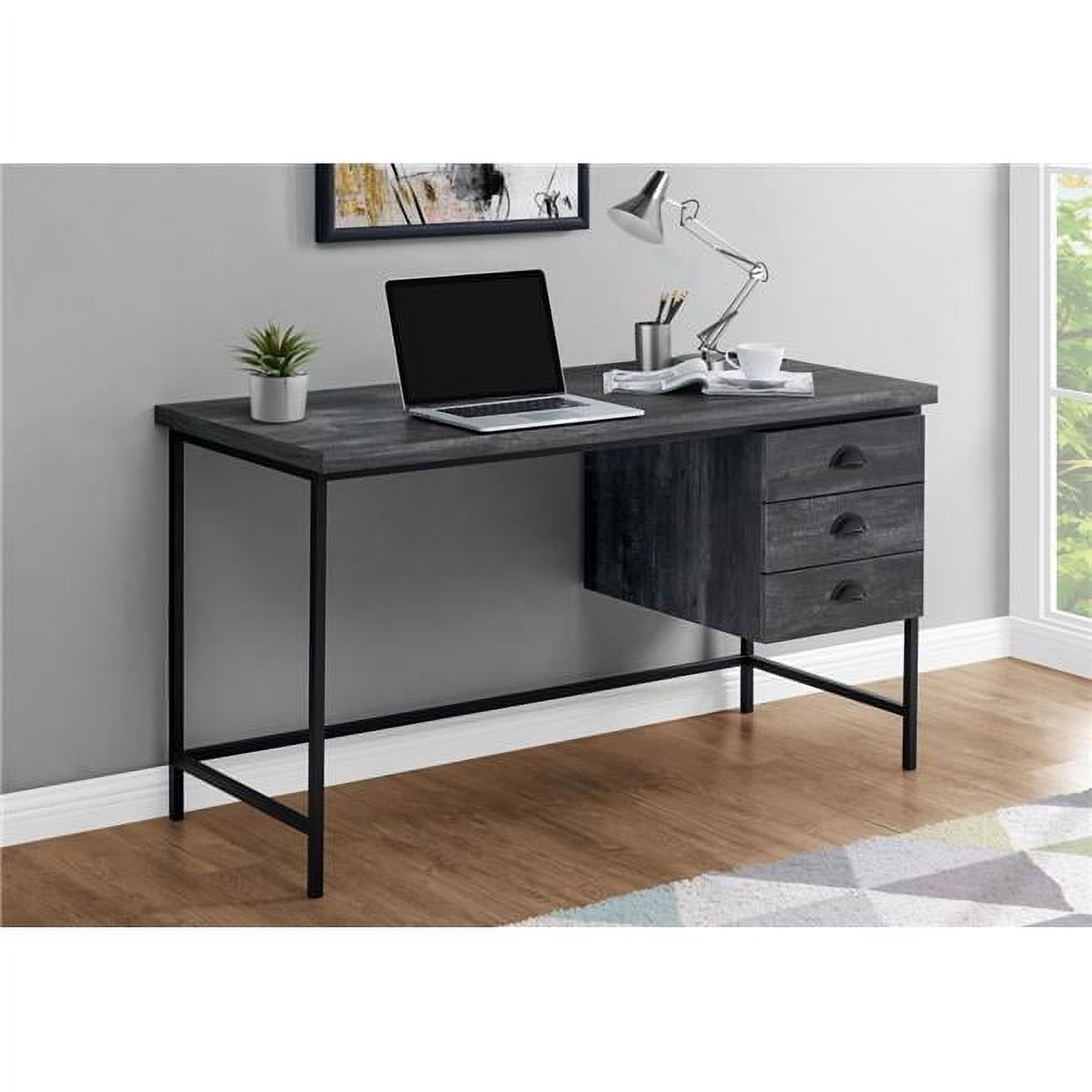 55 in. Black Reclaimed Wood & Black Metal Computer Desk - Walmart.com