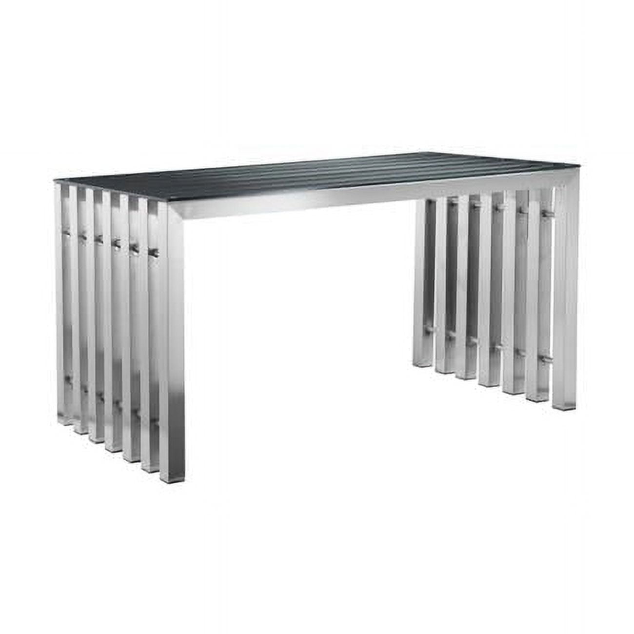 55 in. Namo Clear Tempered Glass Top Slatted Silver Metal Frame Office ...