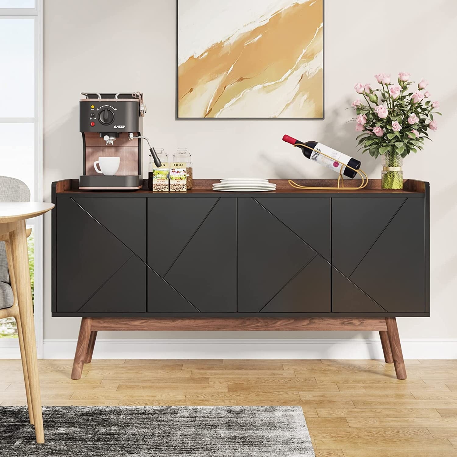 55 inch Buffet Cabinet Kitchen Sideboard Buffet Table Coffee Bar with ...
