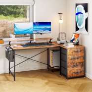 Bestier 52" Gaming Desk with LED Lights L Shaped Desk with Power Outlet ...