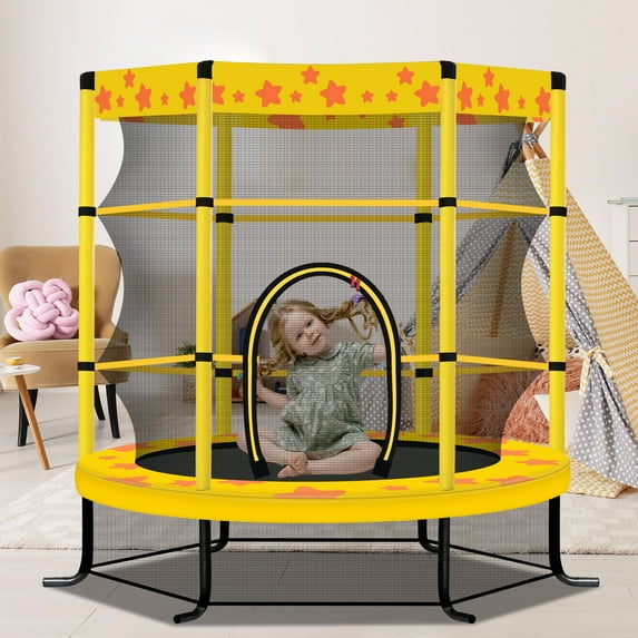 55 inch Kids Trampoline with Safety Enclosure, Padded Frame & Star ...