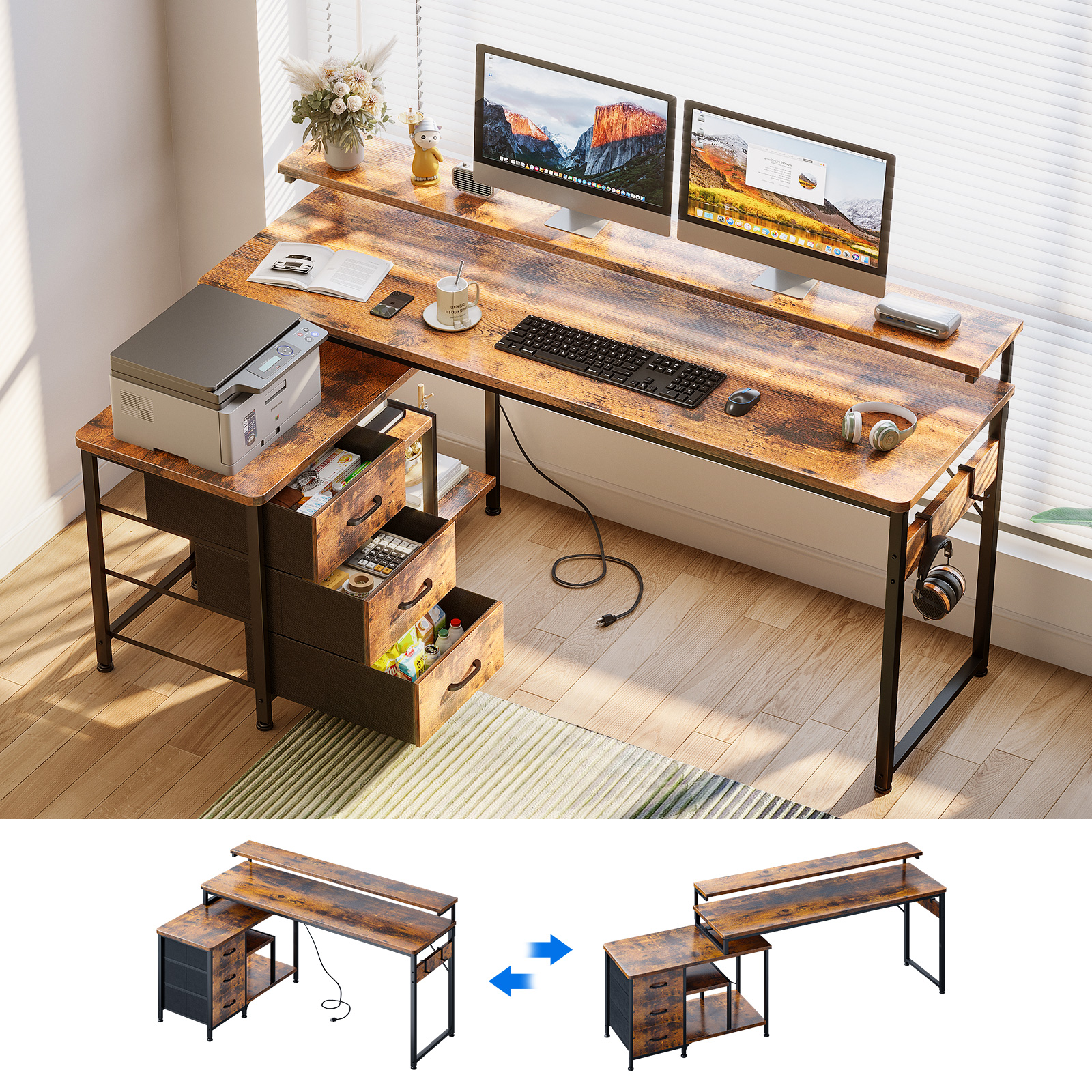 IRONCK Industrial Computer Desk 55", Home Office Desk with Printer ...