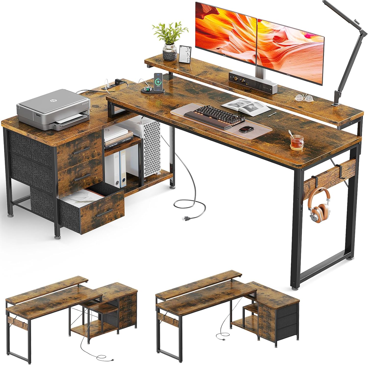 Tribesigns L-Shaped Computer Desk with Drawer Cabinet, 70.86 in ...