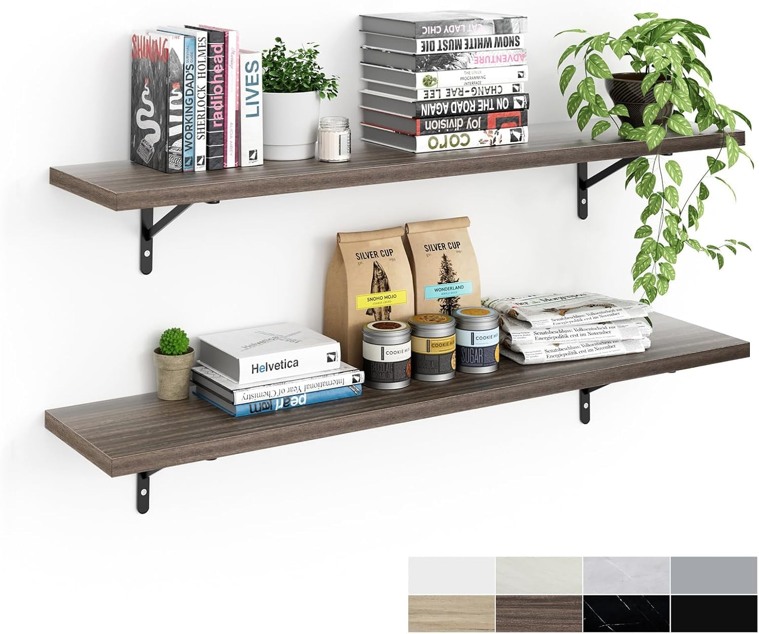 55 inch Long 10 inch Deep Floating Shelves for Wall Set of 2 Large Open ...