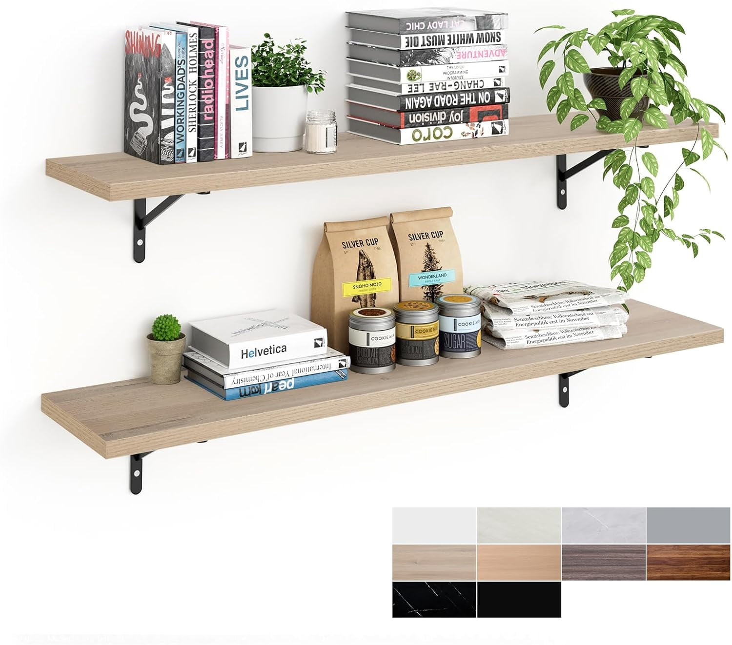 55 inch Long 10 inch Deep Floating Shelves for Wall Set of 2 Large Open ...