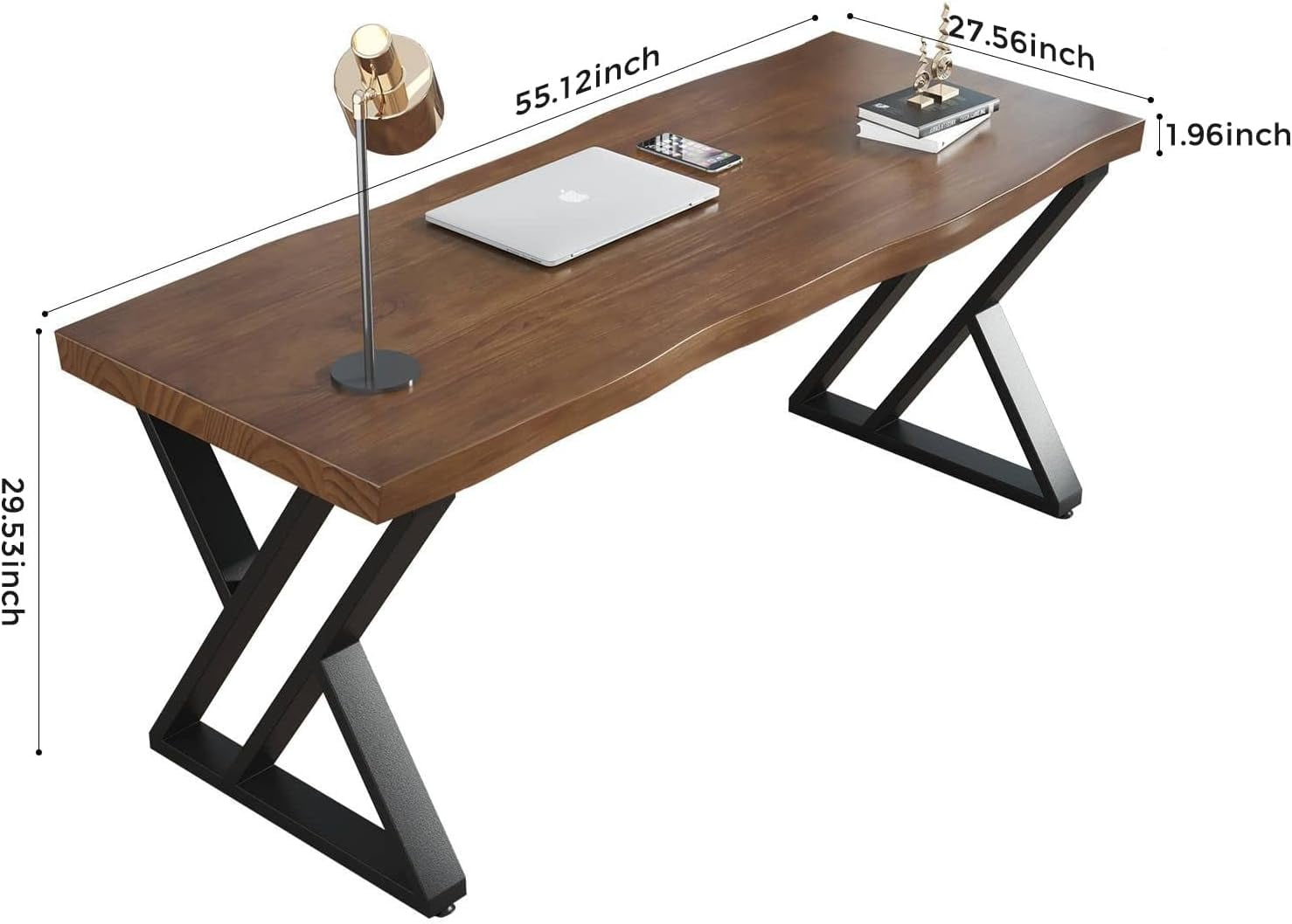 55-inch Rustic Solid Wood Computer Desk for Home Office, Modern ...