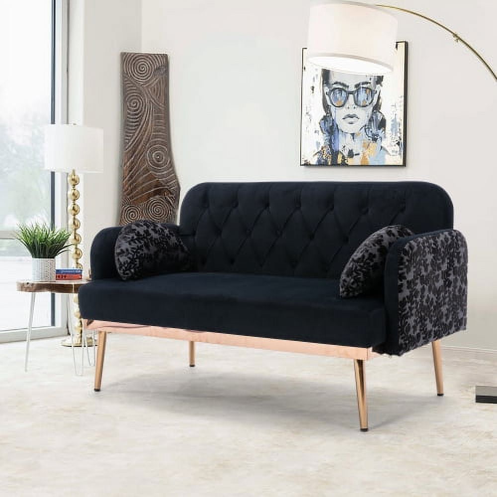 55-inch Small Velvet Sofa with two Elegant Moon Shape Pillows, Modern ...