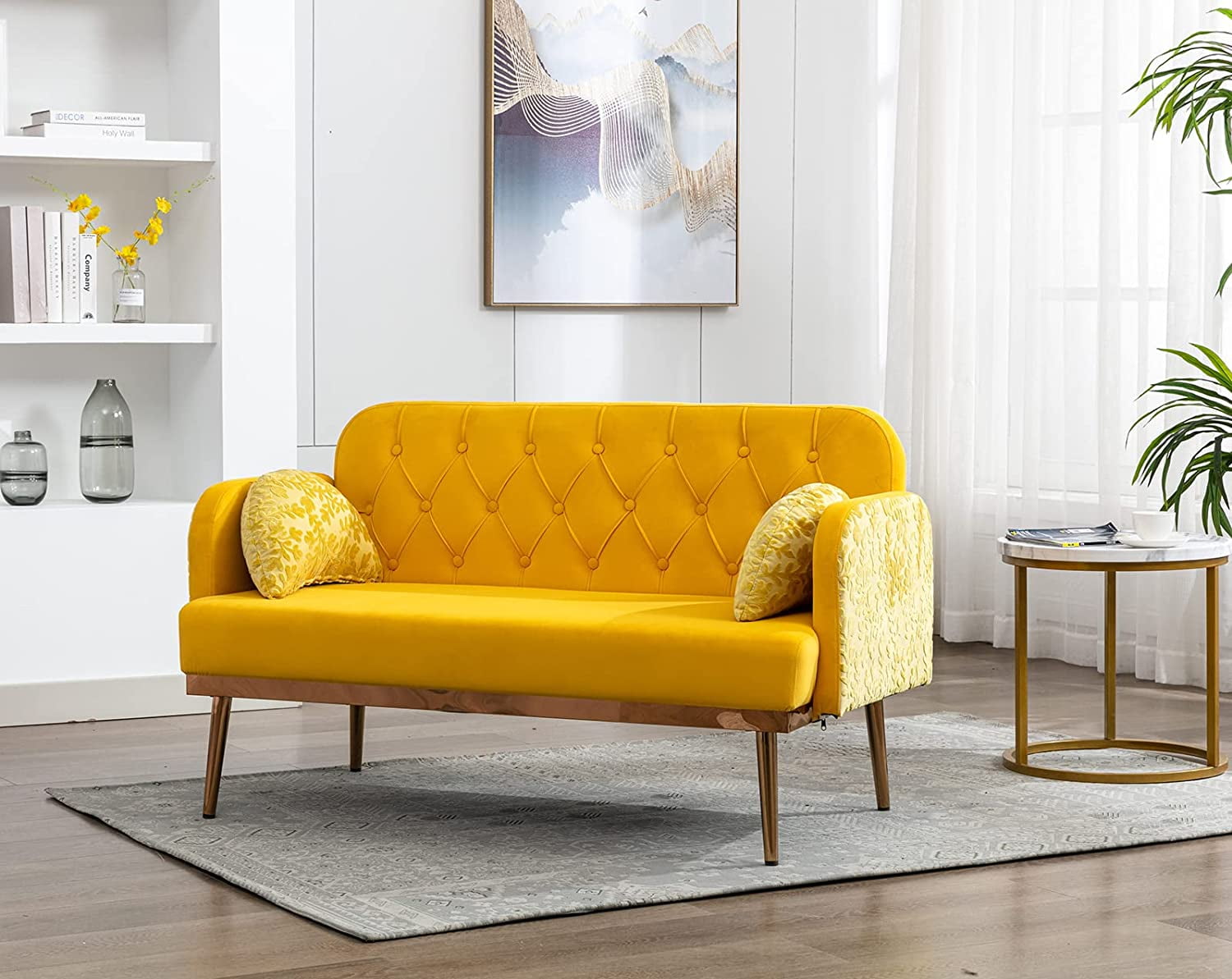 55-inch Small Velvet Sofa with two Elegant Moon Shape Pillows, Modern ...