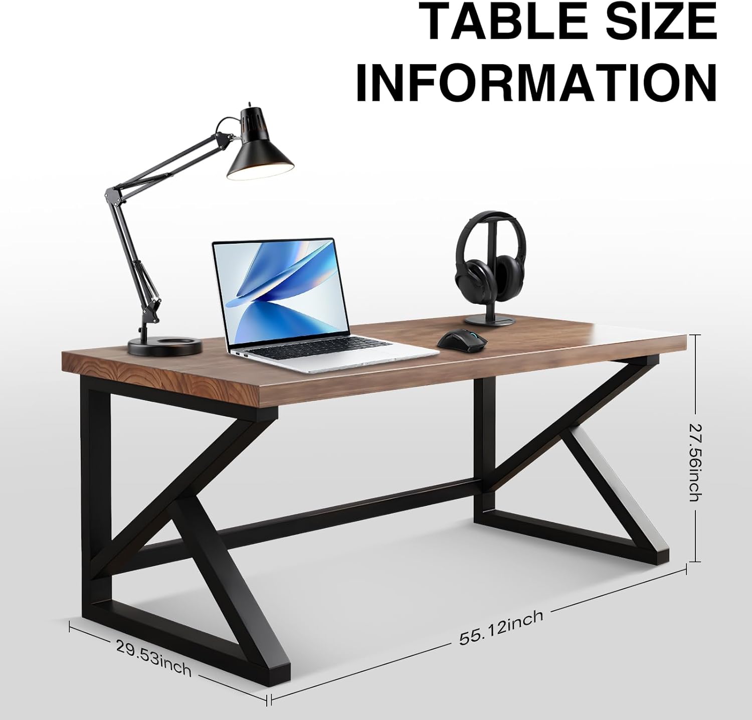 55-inch Solid Wood Computer Desk | Large Home Office Study Writing ...