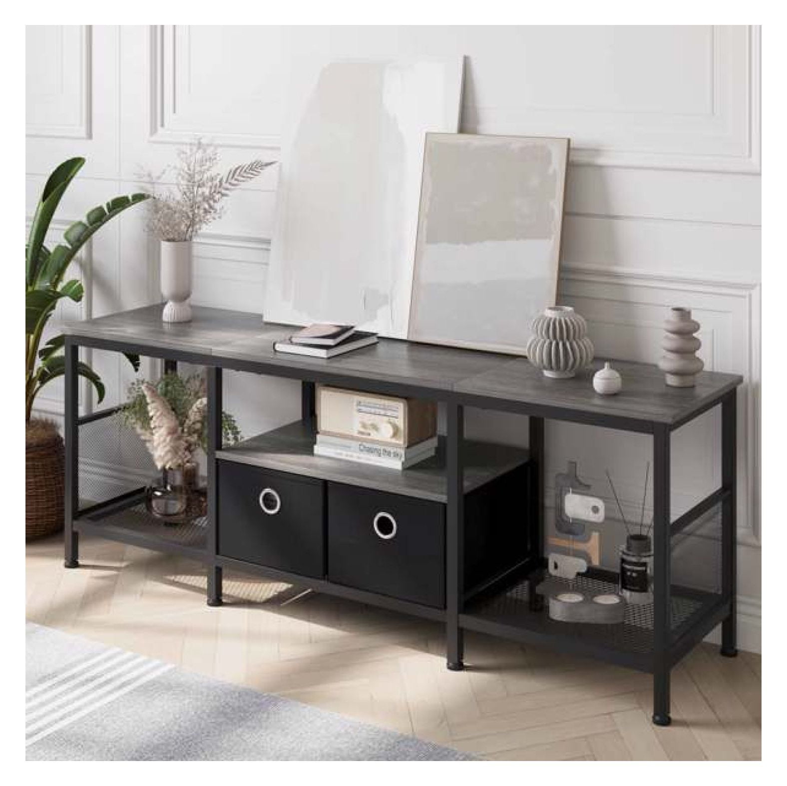 55 inch TV Stand for Living Room, Entertainment Center with Fabric ...