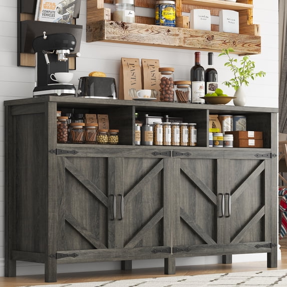 55 inches Large Farmhouse Buffet Sideboard with 4 Doors, Rustic Kitchen ...