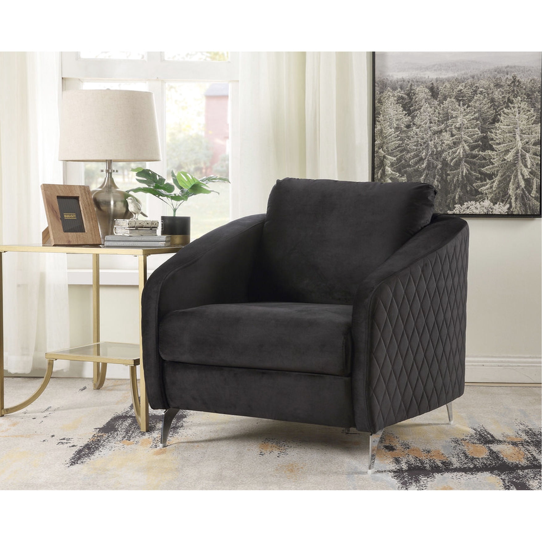 55 lb Black Velvet Chair - Chrome Legs & Pocket Coil Cushioning ...