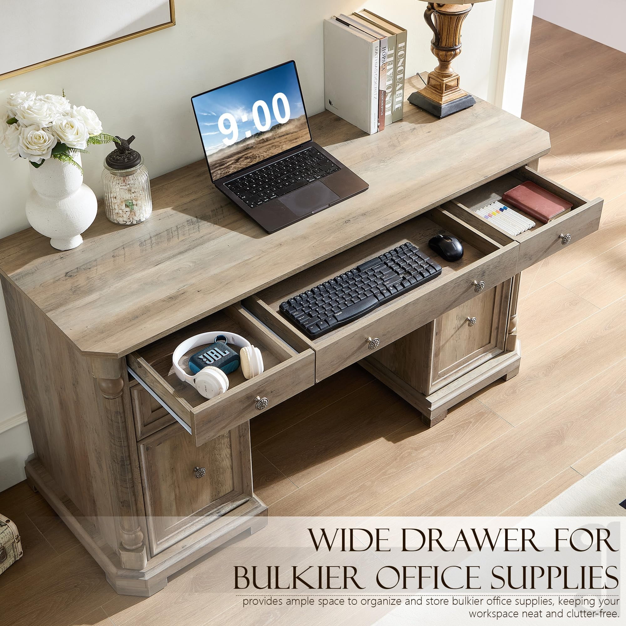 55 x 20.5 in Desk Computer Writing Desks with Charging Station ...