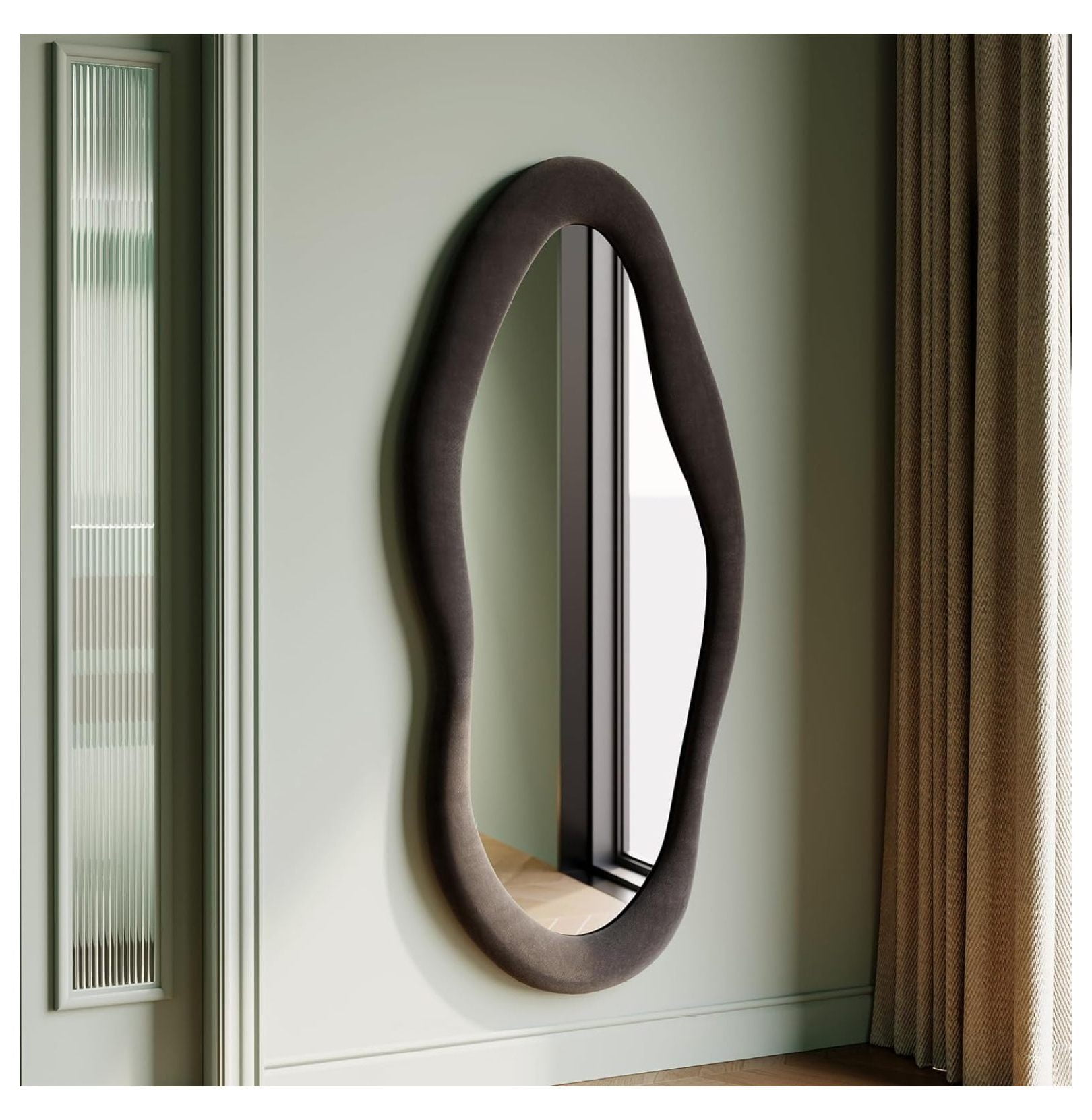 55" x 24" Wall Mirror, Flannel Wrapped Wooden Frame Wavy Mirror ...