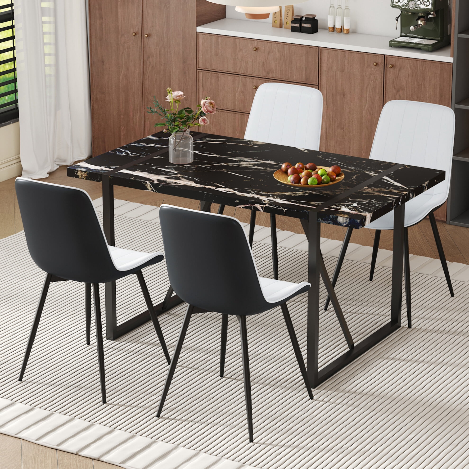 55"x 31.4" Modern Dining Table Set with 4 Extended Seat Cushion PU ...