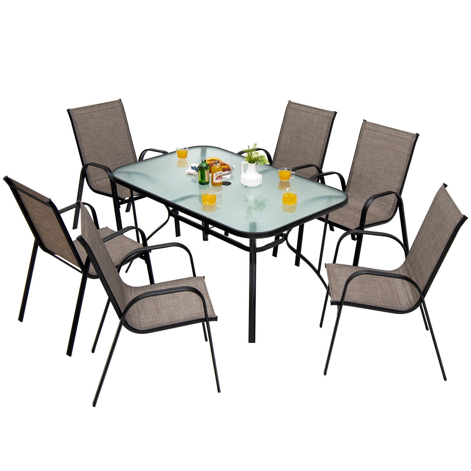 55 x 35 Inch Patio Dining Rectangle Tempered Glass Table with Umbrella ...
