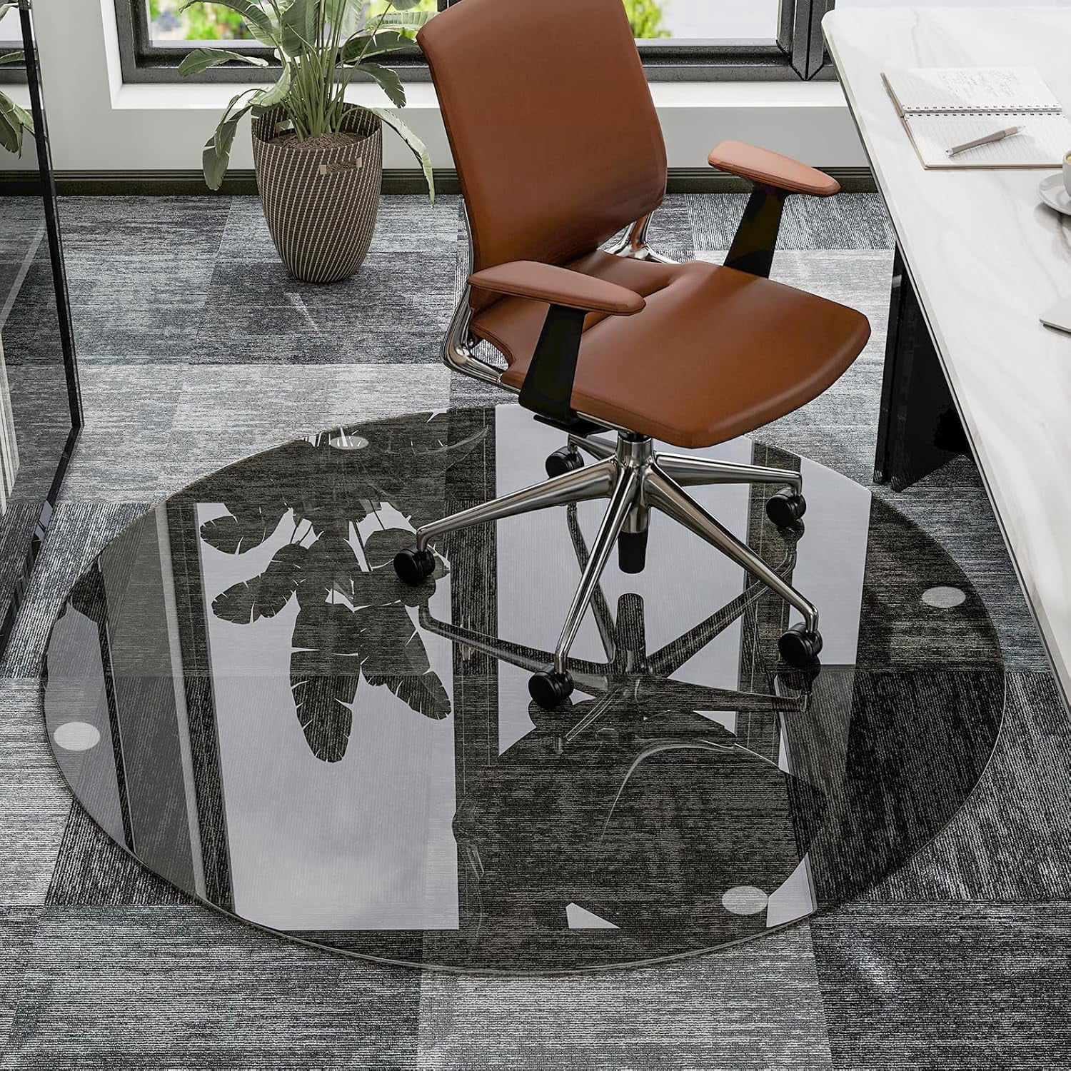 55" x 55" Round Tempered Glass Chair Mat for Carpet & Hardwood, Heavy ...