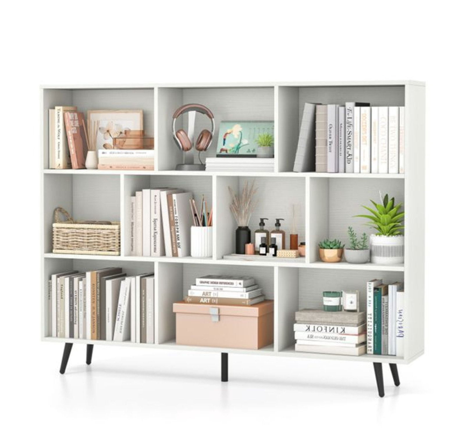 55" x 9.5" x 42" Bookcase w/ 5 Metal Legs 2 Anti-tip Devices Display ...