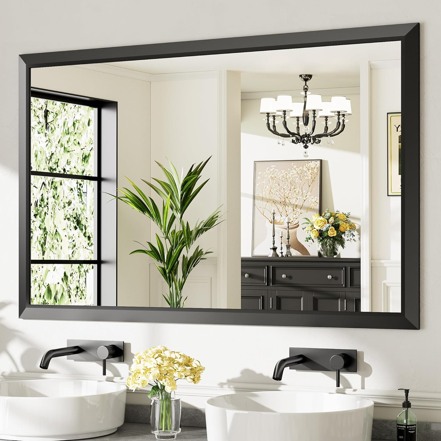 55"x36" Black Bathroom Mirror, Anti-Rust Black Metal Frame for over ...