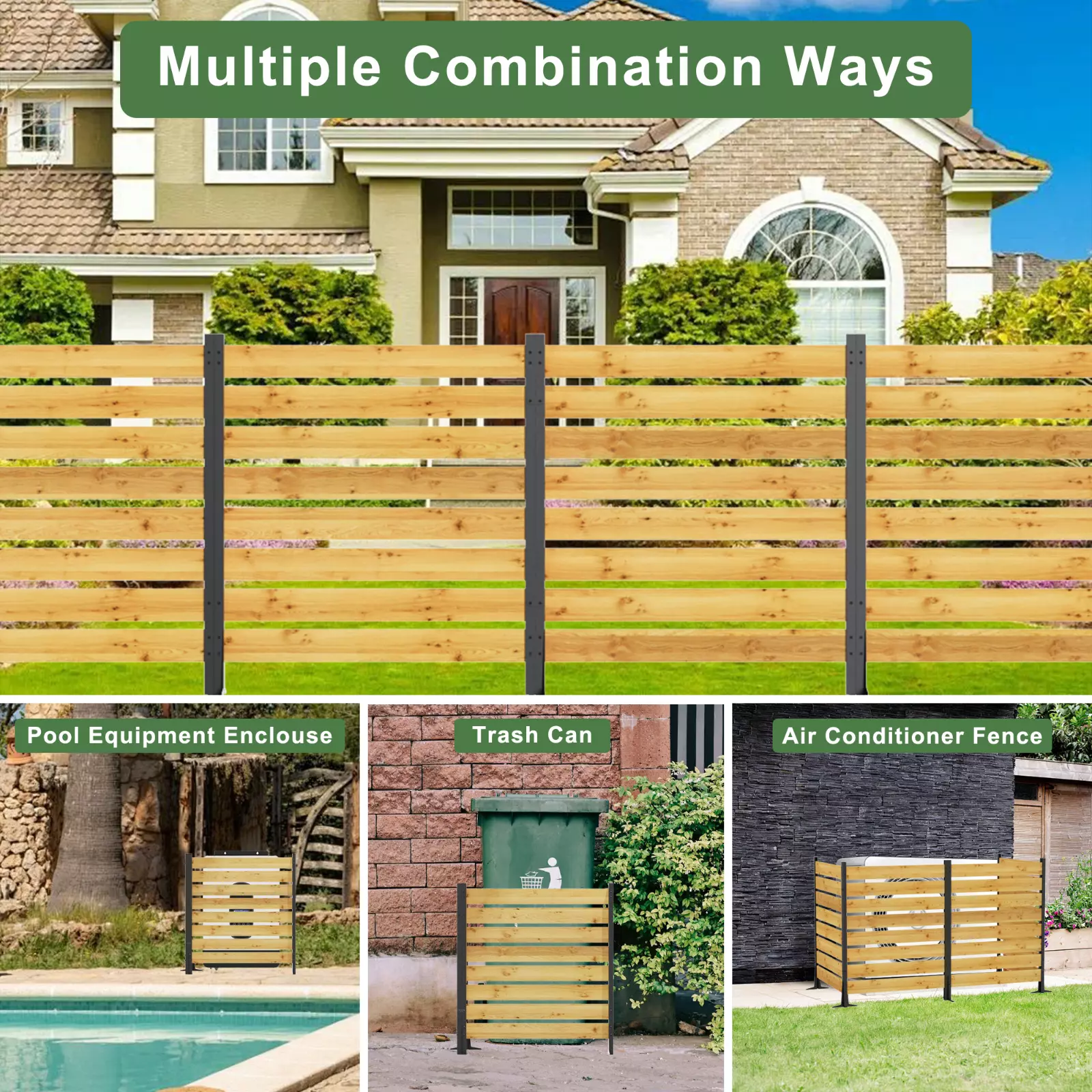 55"x38.5" Outdoor Wood Screen (2 Panels) for Trash Can/Air Conditioner ...