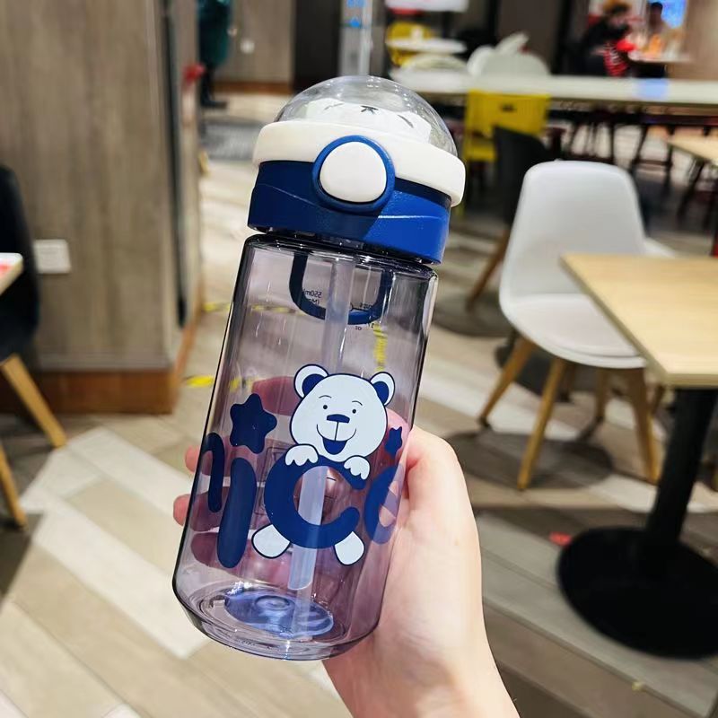 550/650ml Cute Water Bottle for Girls with Lid Straw Sticker Plastic ...