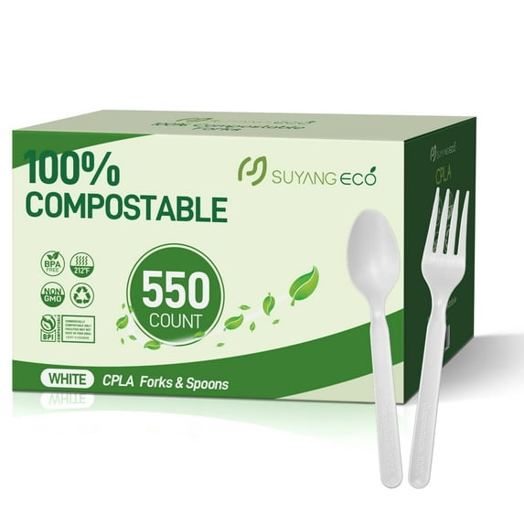 550 Count Compostable Forks and Spoons Disposable Compostable Cutlery ...