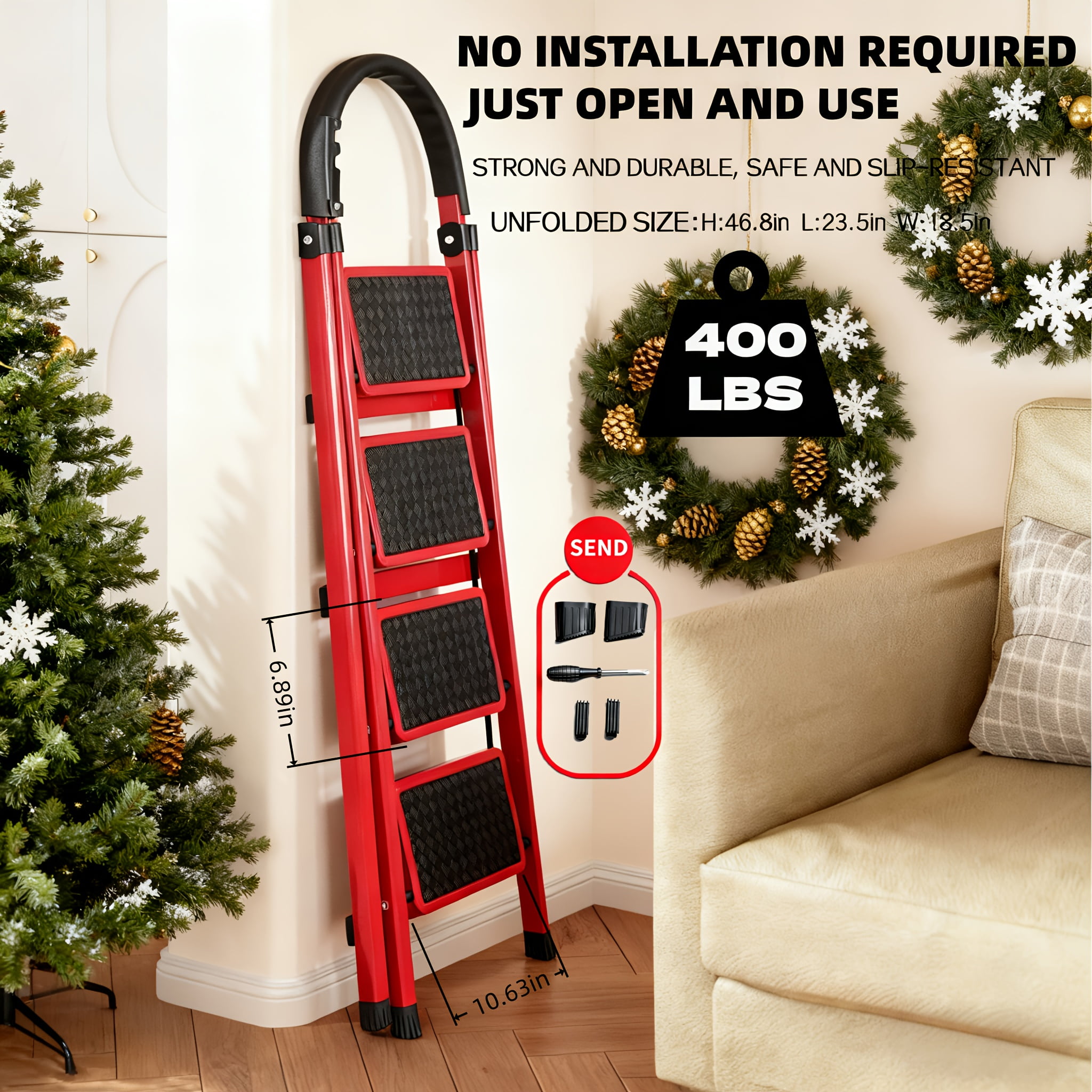 550 Heavy-Duty 5-Step Folding Ladder- Heavy-Duty A-Frame Metal Ladder ...