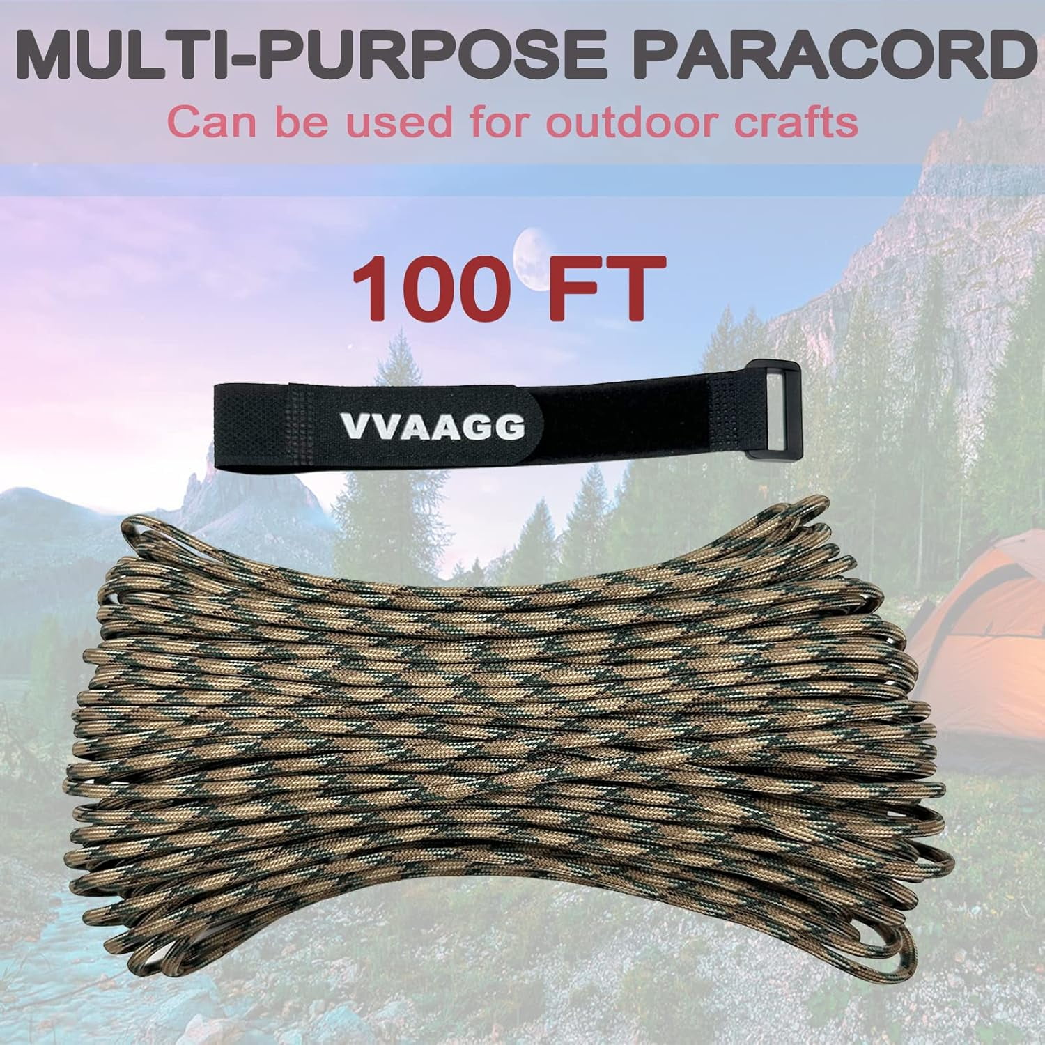 550 Paracord 100Ft Strong Rope, Heavy-Duty Camo Tactical Parachute Cord ...