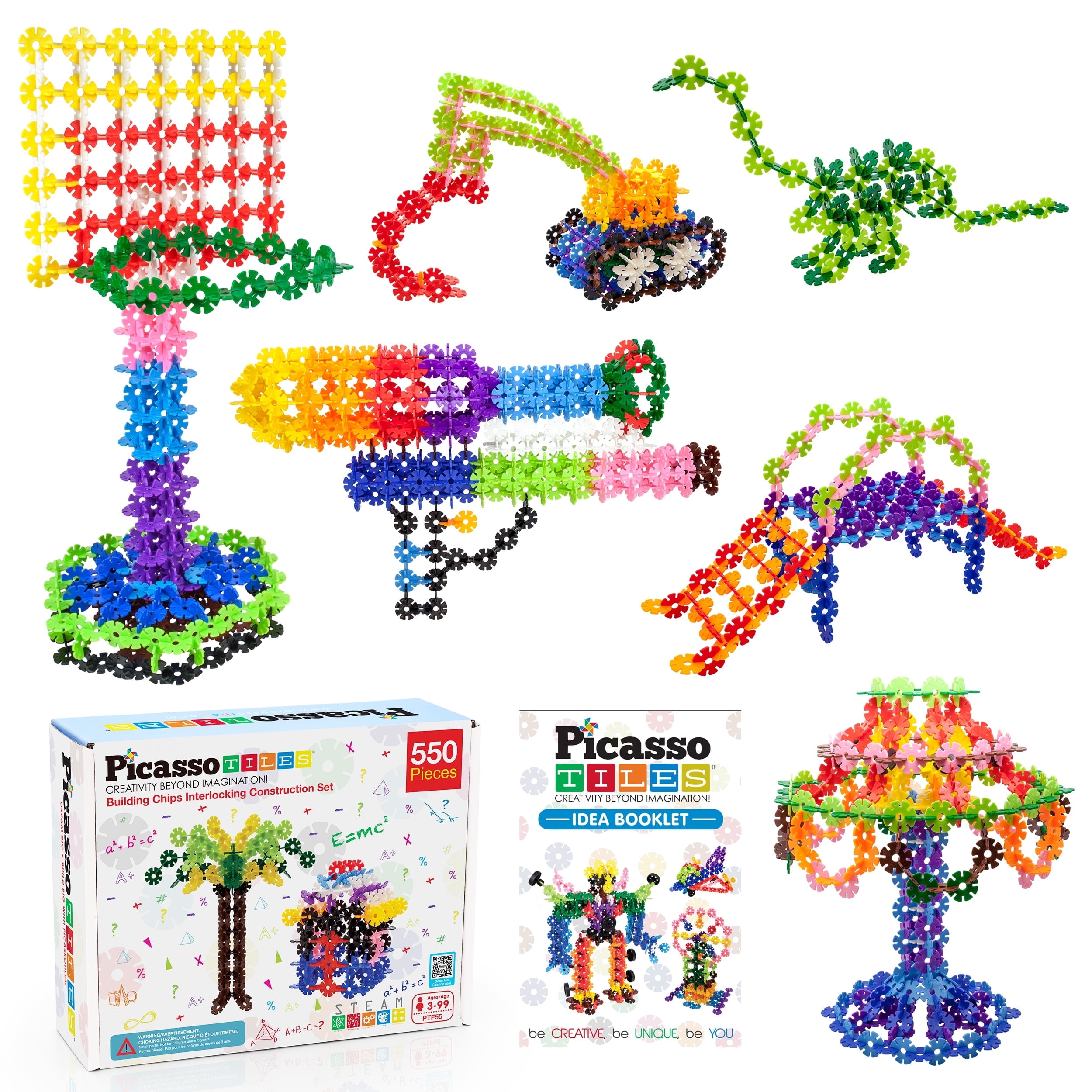 PICASSO-TILES 550 Piece Building Construction Toy Interlocking Chips ...