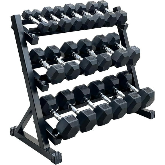 15-70LB Hex Dumbbell Set - Rubber Coated Heavy Duty Iron Weights, Multi ...