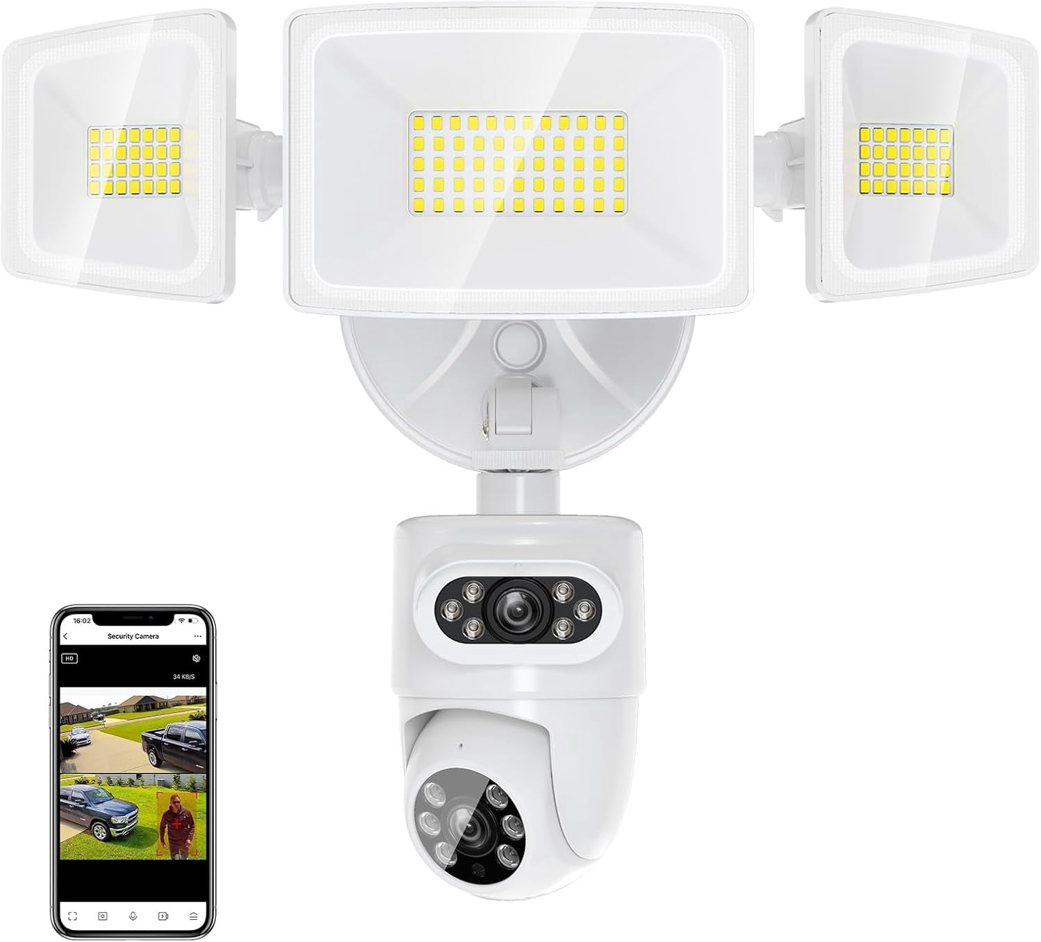 5500 lumens dual-lens floodlight camera outdoor, 4360° view angle ...