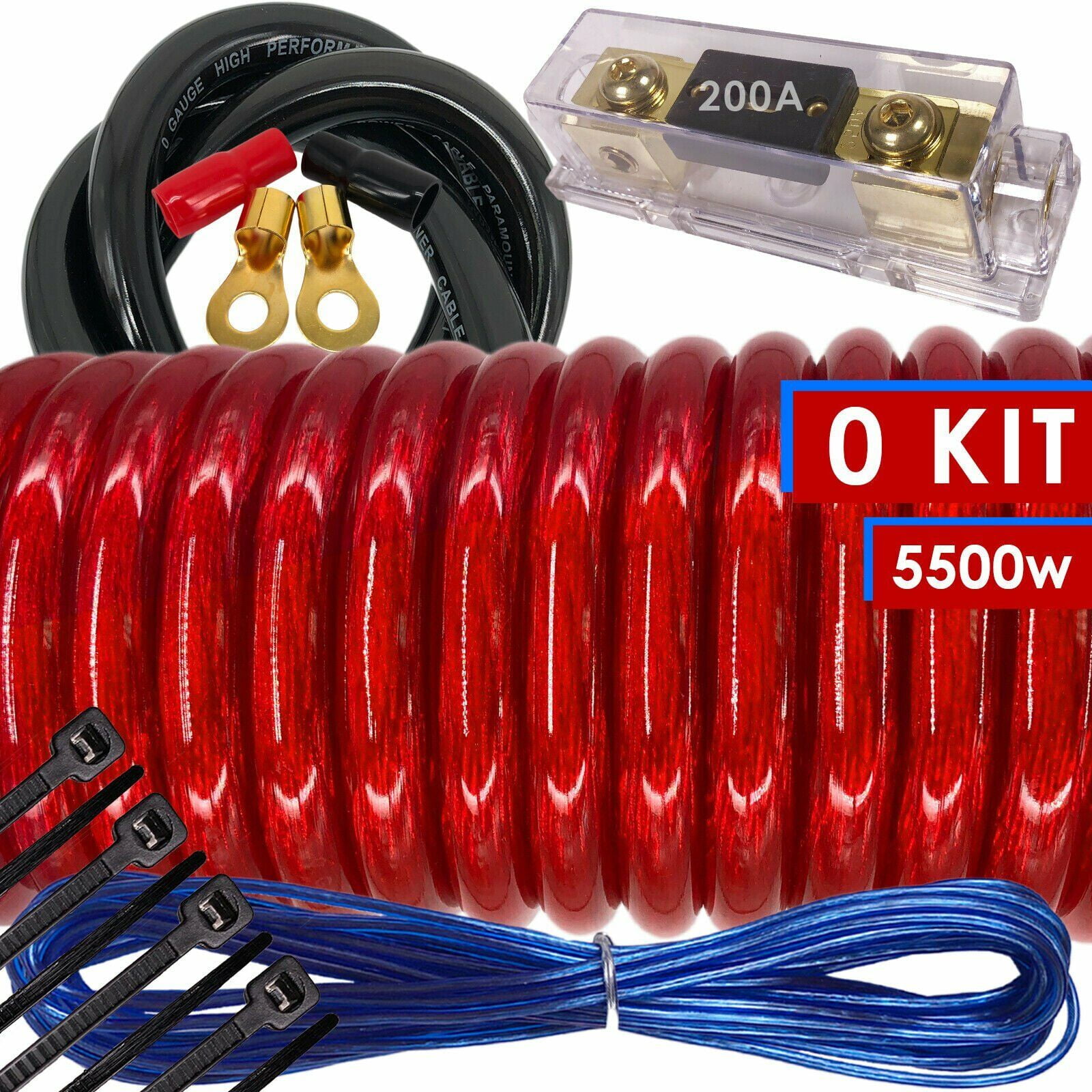 5500W SX 0 Gauge Amp Kit Amplifier Install Wiring HOT 0 Ga Car Wires ...