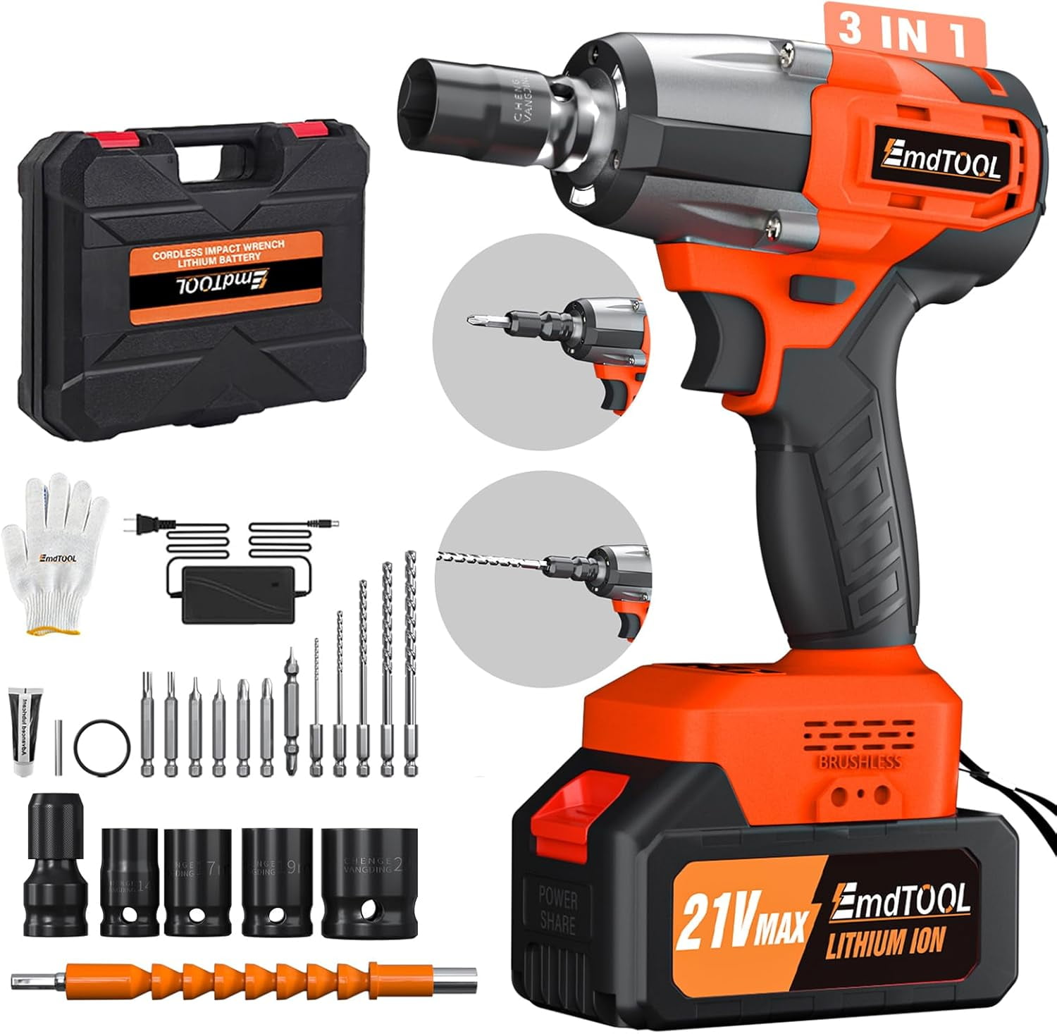 550N.m Cordless Impact Wrench, 1/2-inch Drive High Torque Impact Wrench ...
