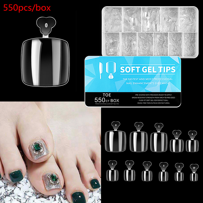 550Pcs Full Cover Tips Fake Toenail Ultra Thin Clear Press on Toe Foot ...