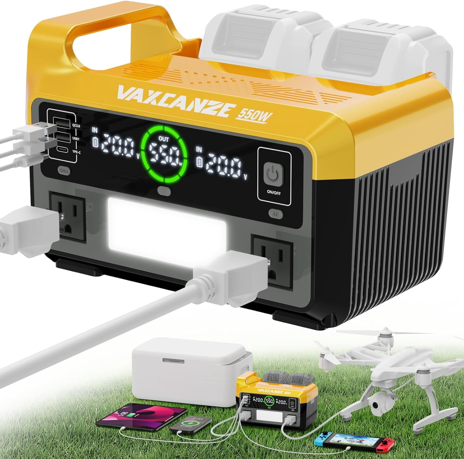 550W Power Inverter for 20V, DC 20V to AC 110V Pure Sine Wave, Portable ...