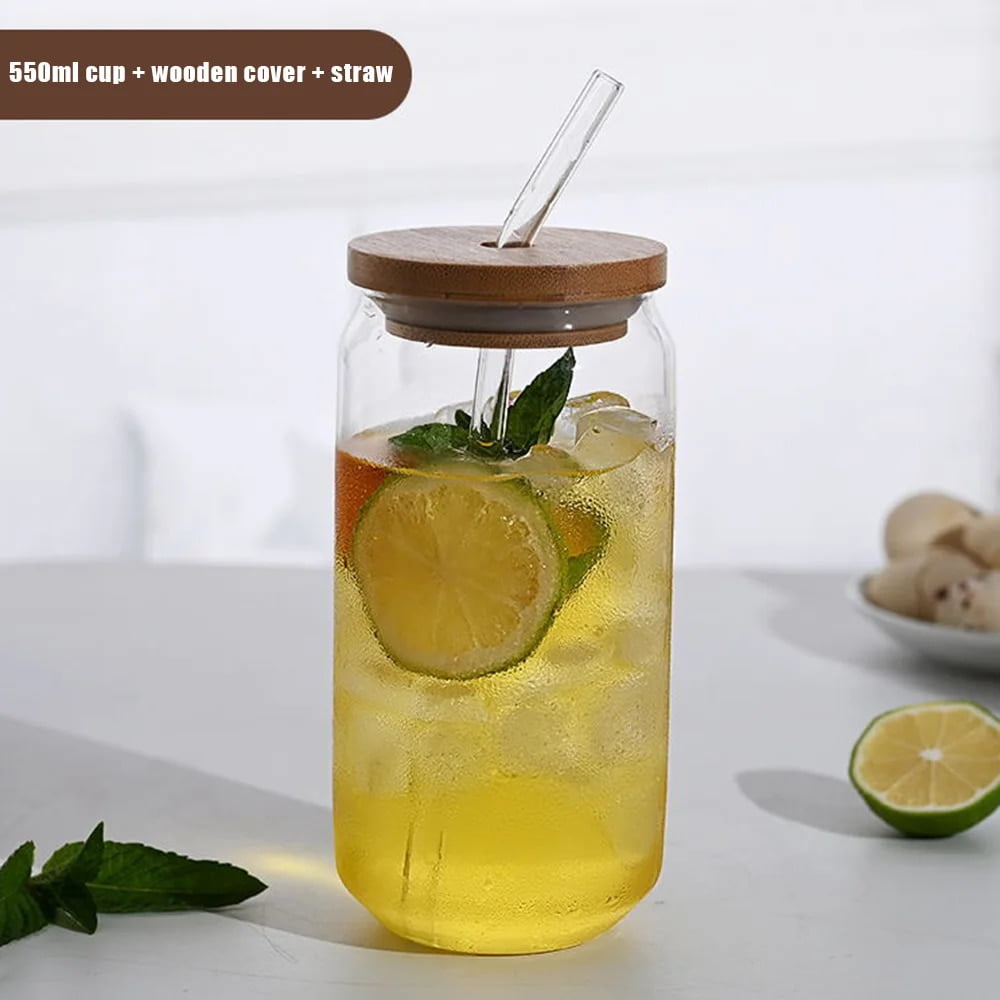 550ml/470ml Glass Cup With Lid and Straw Transparent Bubble Tea Cup ...