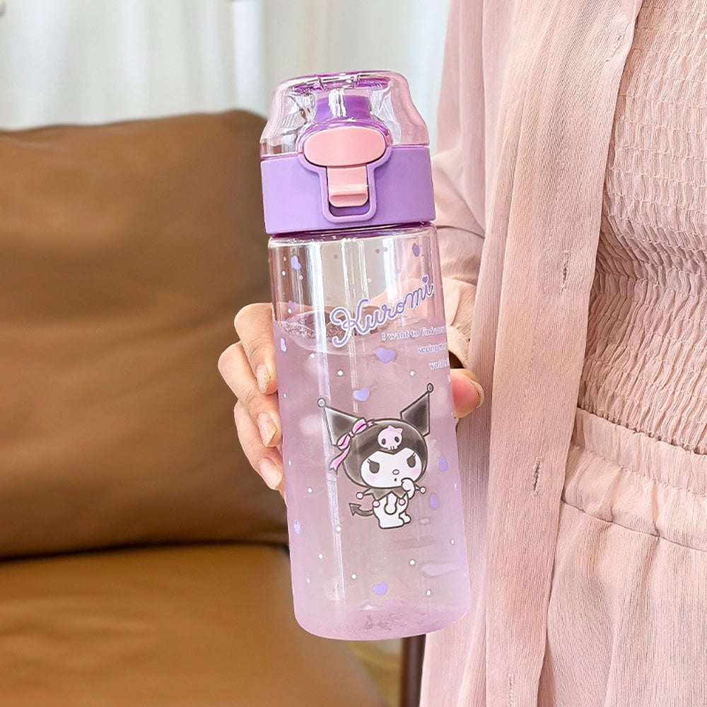 550ml Cute Sanrio Water Bottle Anime Portable Flip Top Transparent ...
