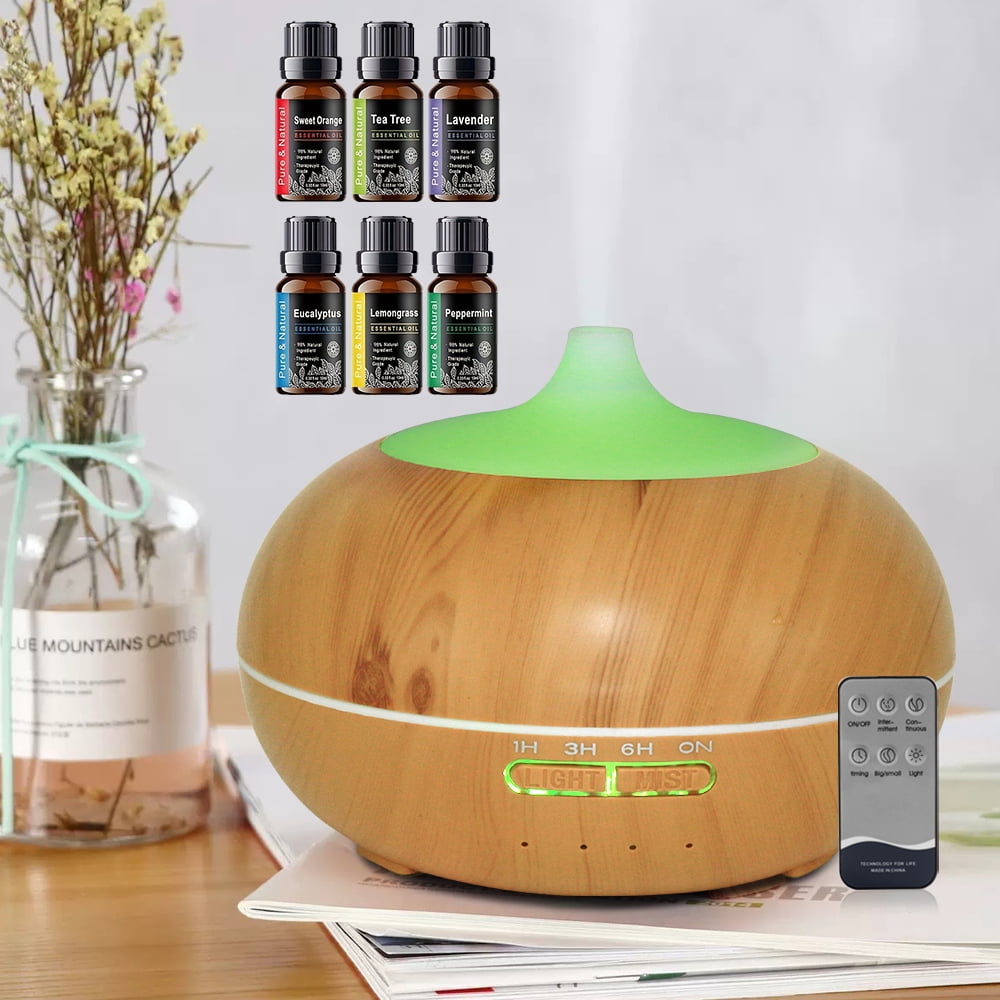 550ml Essential Oil Diffuser Humidifier with Remote for 7 Color Ambient ...