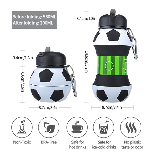 550ml Foldable Football Kids Water Bottles Portable Sports Water Bottle ...