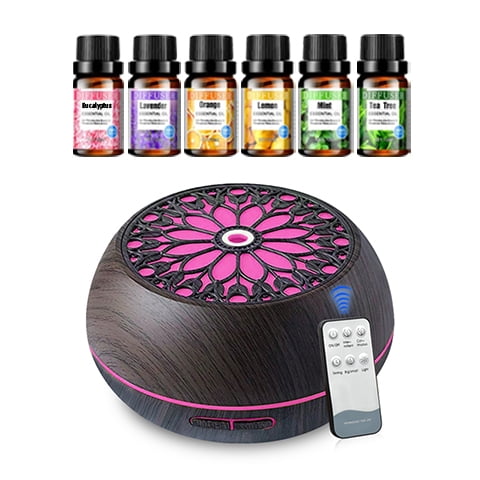 550ml Pink Floral Cool Mist Humidifier & Essential Oil Diffuser - USB ...