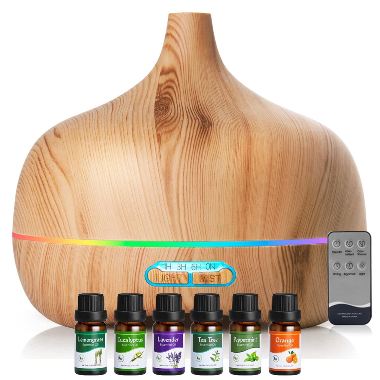 550ml Wood Grain Ultrasonic Essential Oil Diffuser Cool Mist ...
