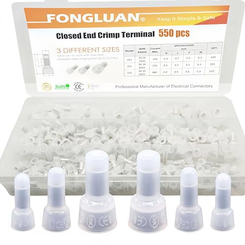 550pcs Closed End Crimp Connectors,Wire End Caps,24-10 Gauge Copper ...