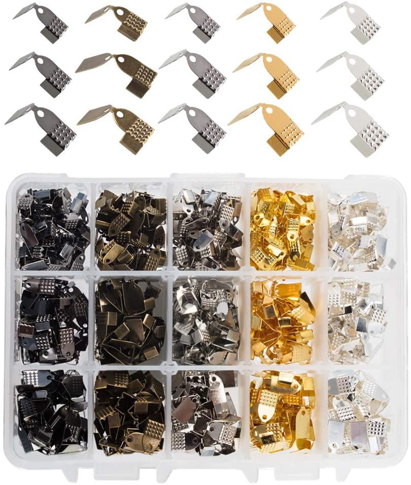 550pcs Ribbon Ends 4mm 5mm 6mm Clamp Crimps Cord Ends with Loop 5 ...