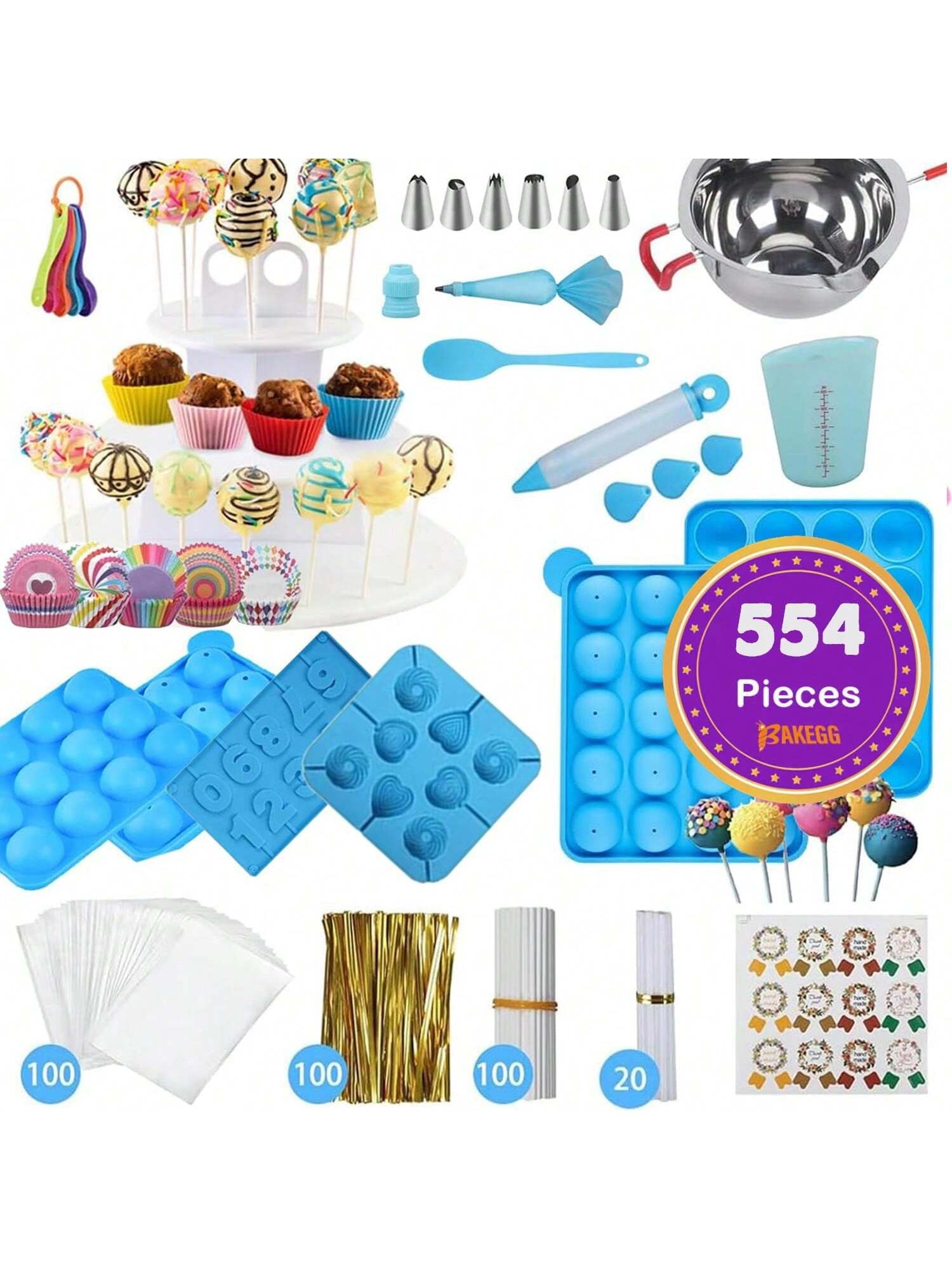 554PCS Cake Pop Maker Kit - Silicone Lollipop Molds Baking Supplies ...