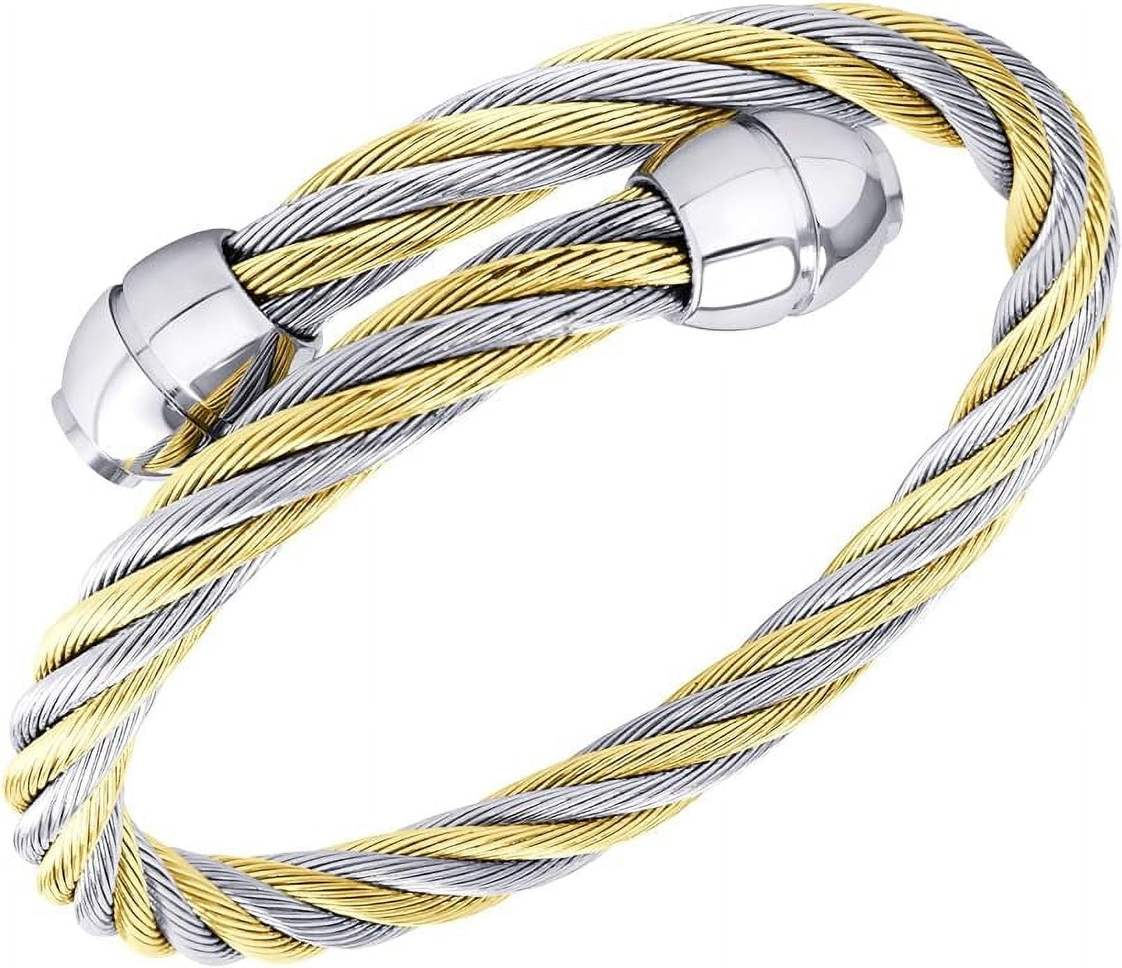555Jewelry 2 Tone Adjustable Twisted Wire Cable Bangle Bracelets for ...