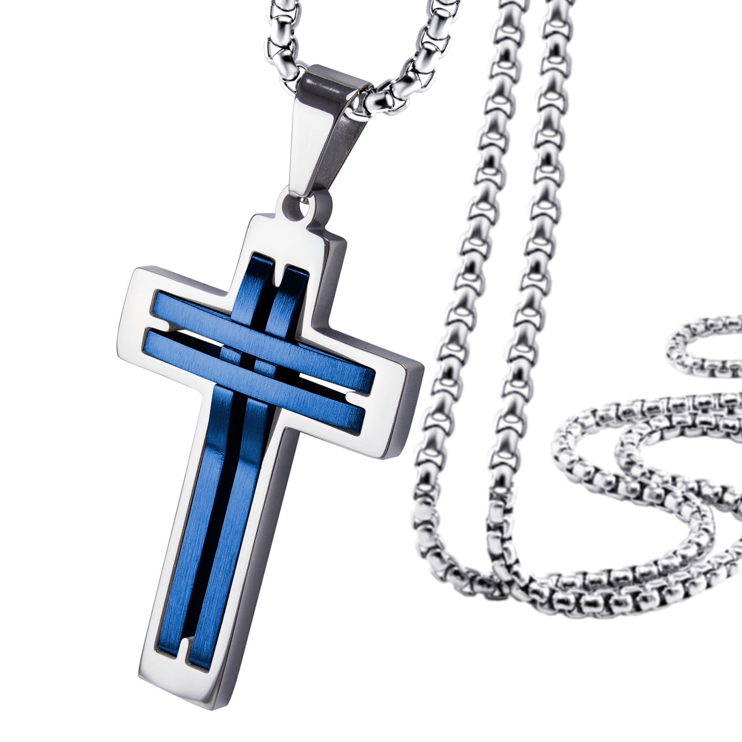 555Jewelry Stainless Steel Cross Necklace for Men, Grooved Half Dome ...