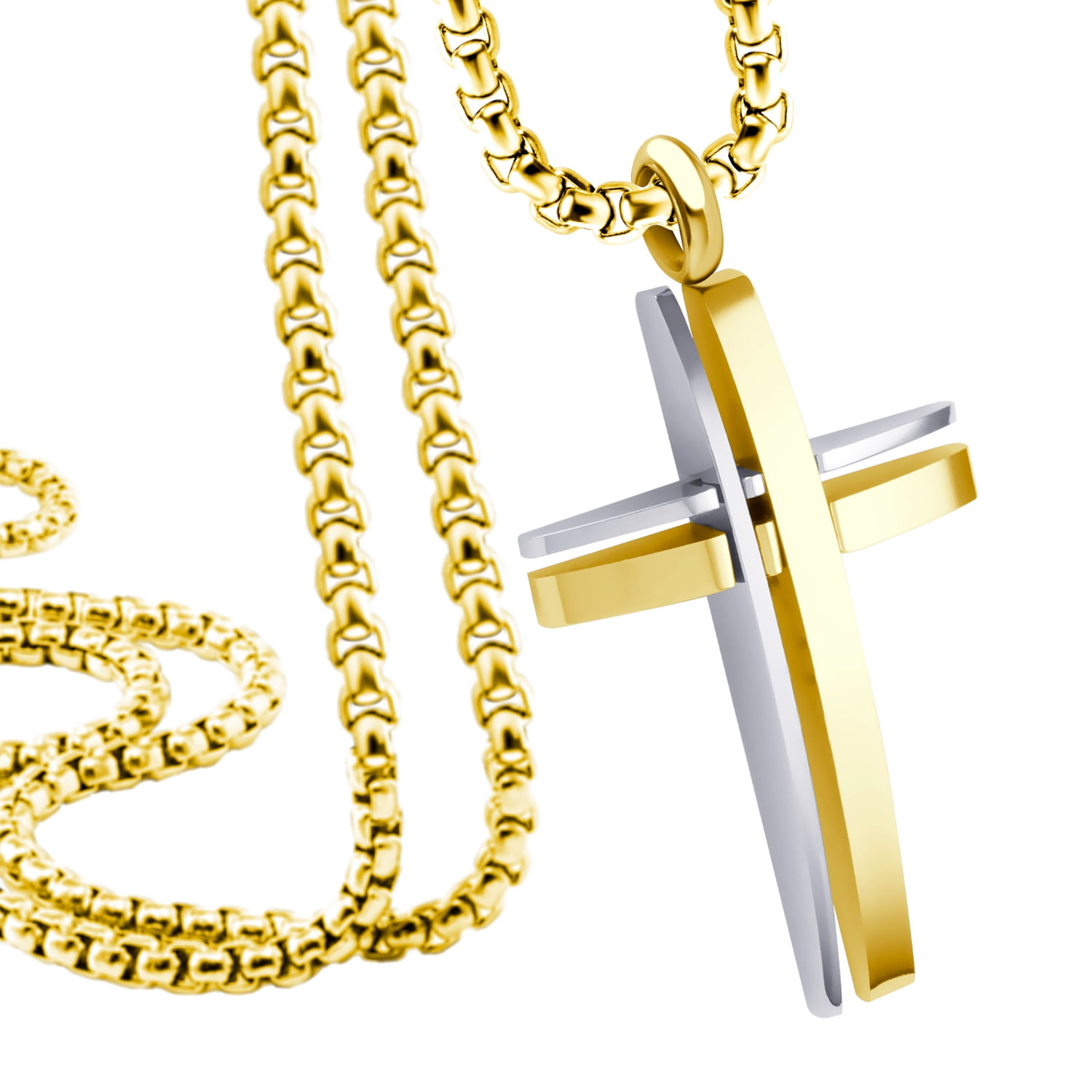 555Jewelry Stainless Steel Cross Necklace for Men, Grooved Half Dome ...